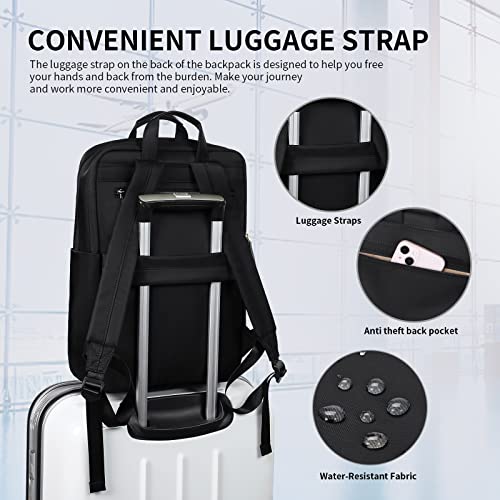 GOLF SUPAGS Travel Laptop Backpack for Women Anti Theft Slim Durable College Bookbag Business Computer Bag Fit 15.6 Inch Notebook (Black, 15.6 Inch)