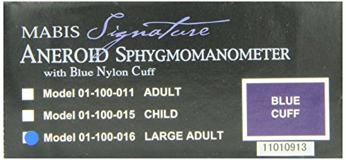 MABIS Aneroid Sphygmomanometer with Blue Nylon Blood Pressure Cuff, Manual, Home or Professional Use, Large Adult, Blue