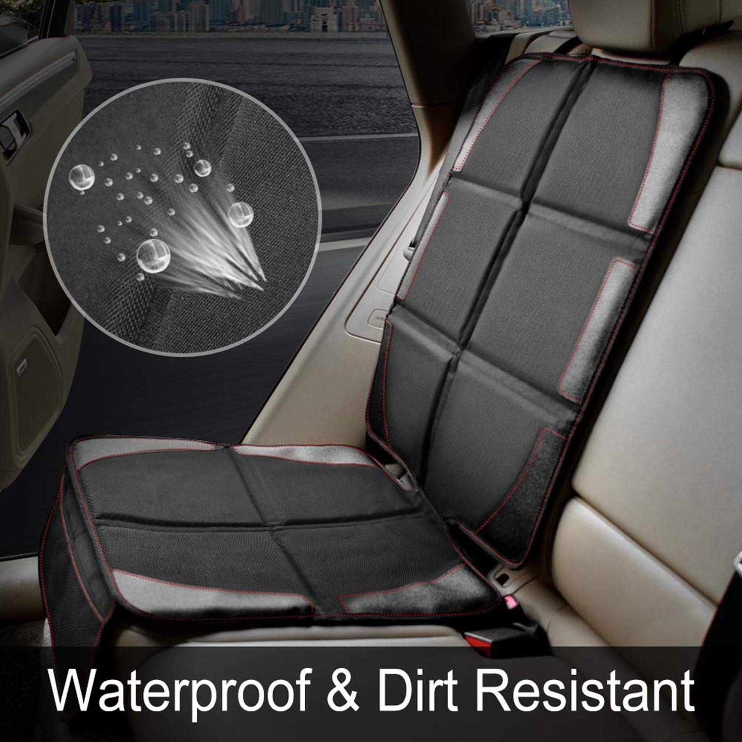 Car Seat Protector + Back Kick Mat Organizer, Black - Waterproof Seat Cover Padding Protector Upholstery Premium Durable Construction Convertible Seat Cover Pad with Backseat Organizer for Baby