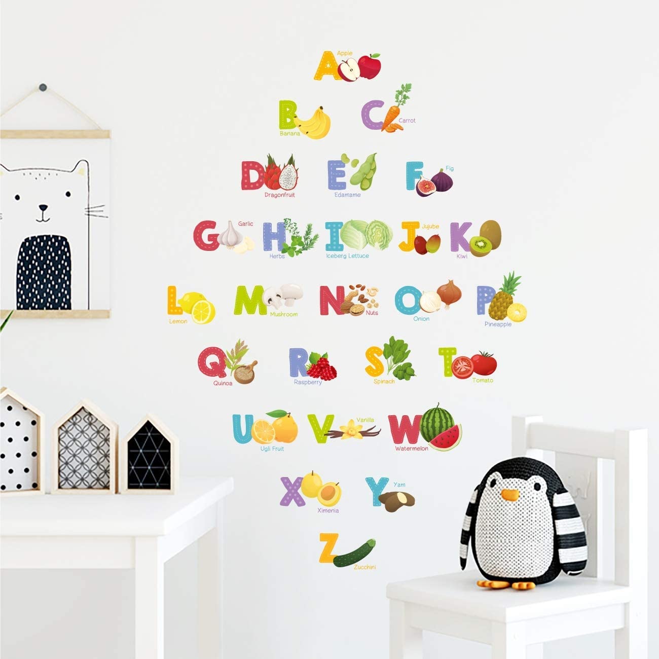 DECOWALL DS-8031 Fruit and Vegetable Alphabet Kids Wall Stickers Wall Decals Peel and Stick Removable Wall Stickers for Kids Nursery Bedroom Living Room (Small) décor
