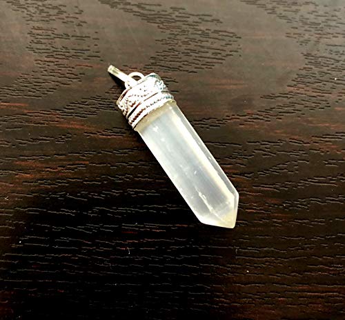 CRYSTALMIRACLE Exclusive Selenite Pointer Pendant 6 Faceted Reiki Energy Wellness Crystal Healing Metaphysical Powerful Men Women Gift Gemstone Accessory Strength