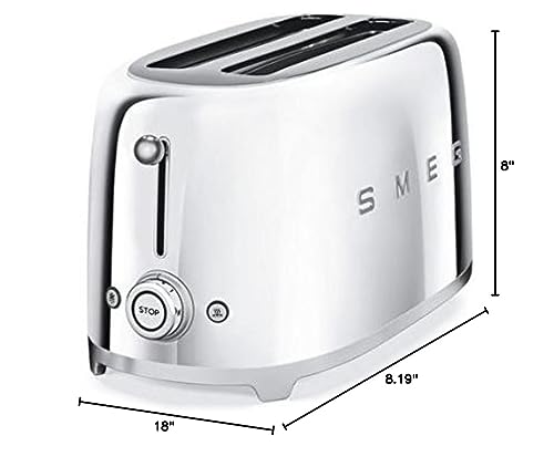 Smeg TSF02SSUS 50's Retro Style Aesthetic 4 Slice Toaster, Chrome