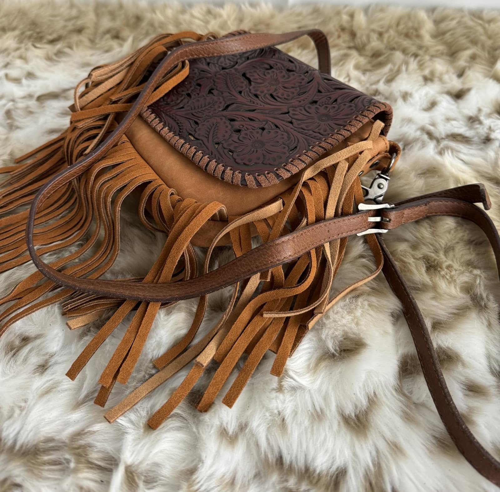 womens cross body bag western cowgirl floral tooled shopper purse brown