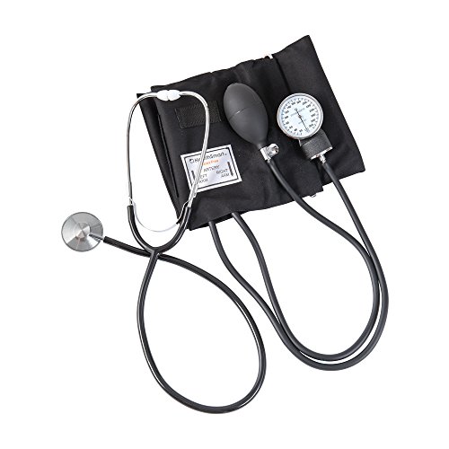 MABIS Professional Aneroid Sphygmomanometer Blood Pressure Gauge, Stethoscope and Blood Pressure Cuff, With Carrying Case, Adult Large Cuff, Black