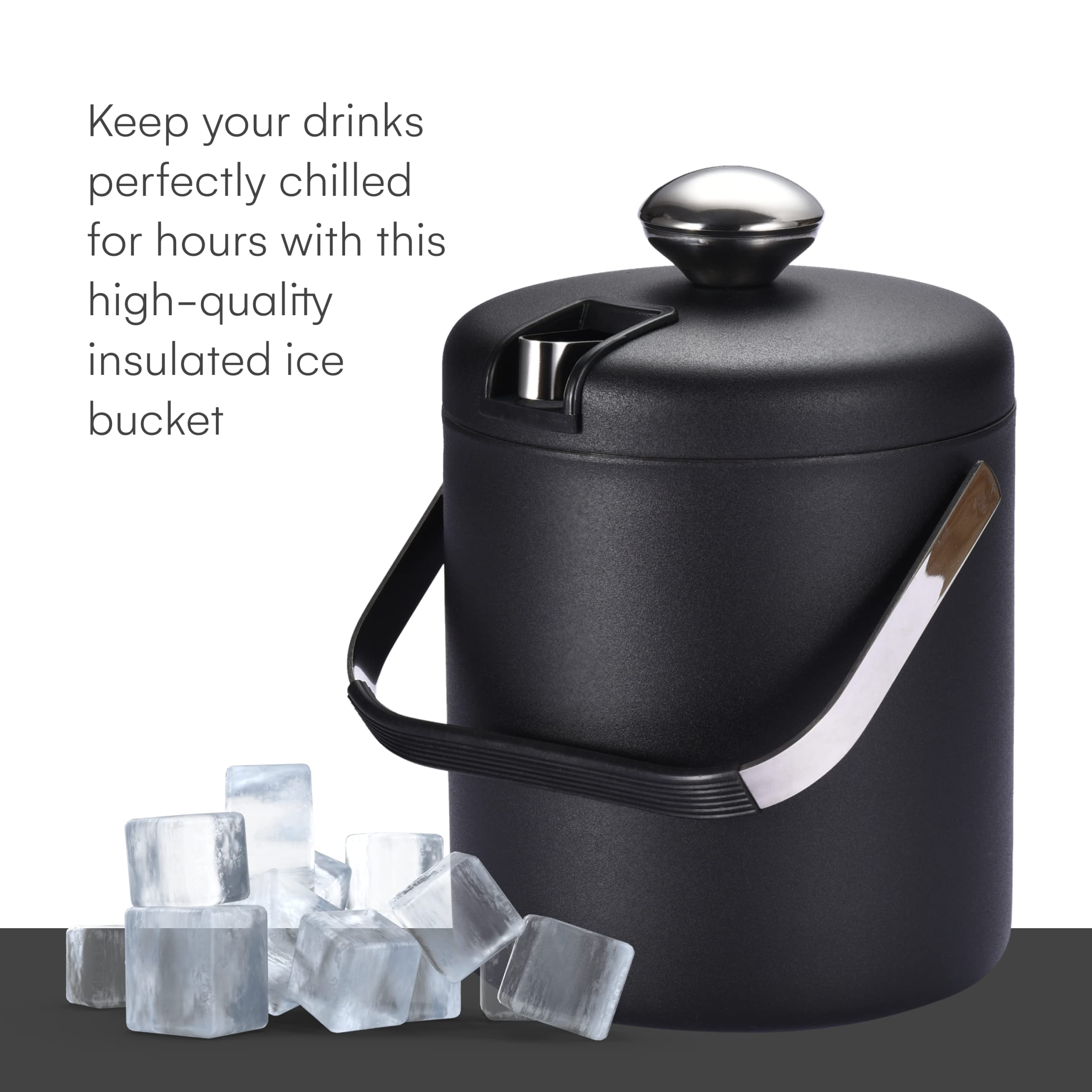 flybold Small Ice Bucket for Parties - Ice Bucket with Lid for Cocktail Bar - Double Walled Ice Container - Portable Chiller Bin Basket - Insulated Wine Buckets for Indoor or Outdoor - Ice Cube Holder