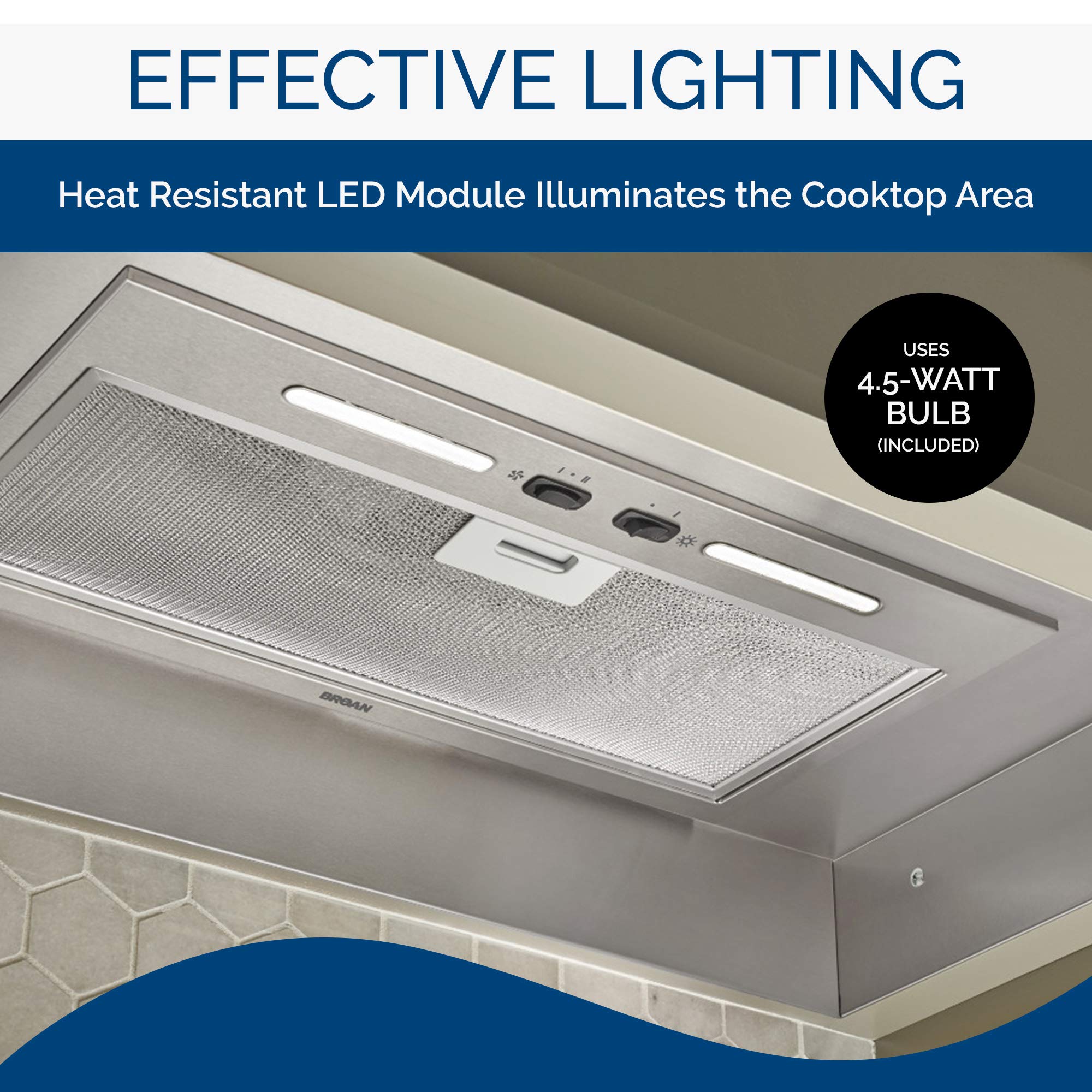 Broan-NuTone PM250SSP Stainless Steel Elite 20.5-inch Custom Power Pack Range Hood Insert with 2-Speed Exhaust Fan and Light, 300 Max Blower CFM
