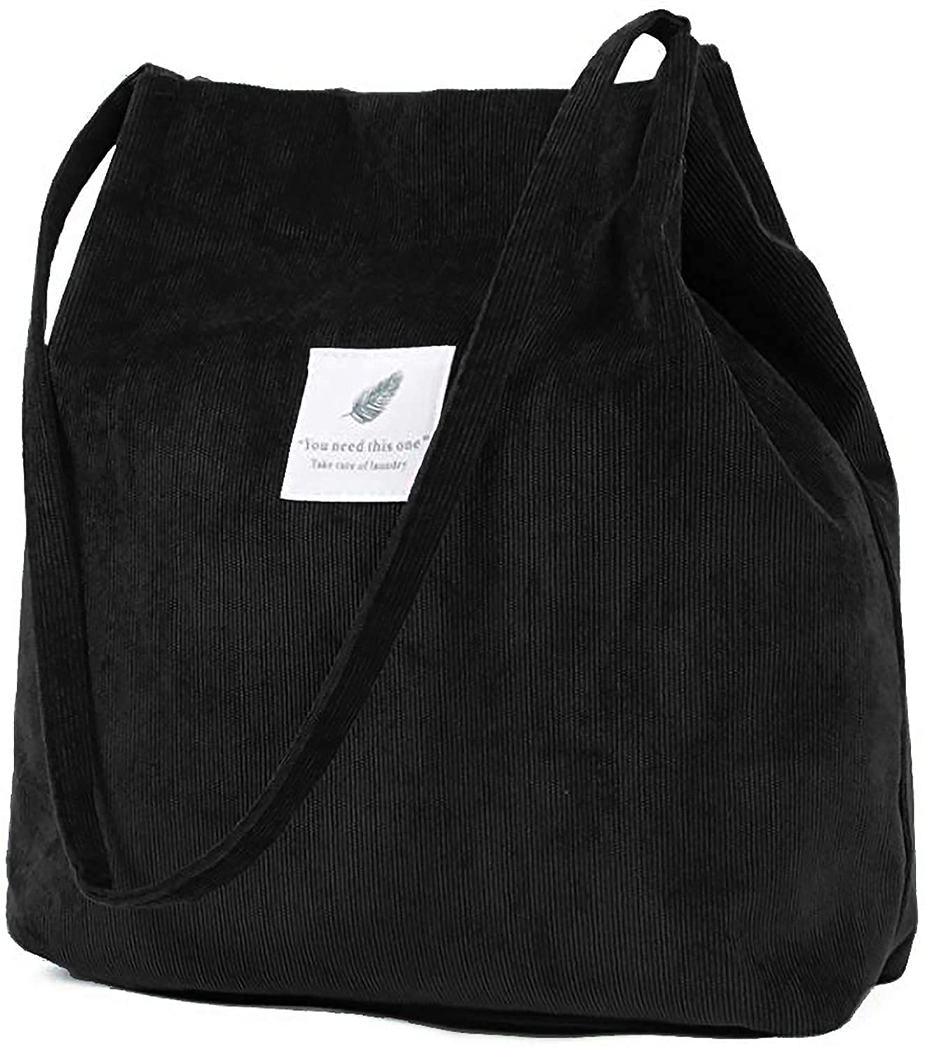 TCHH-DayUp Corduroy Tote Bag for Women Girl Canvas Handbags Shoulder Purse (Black) Medium