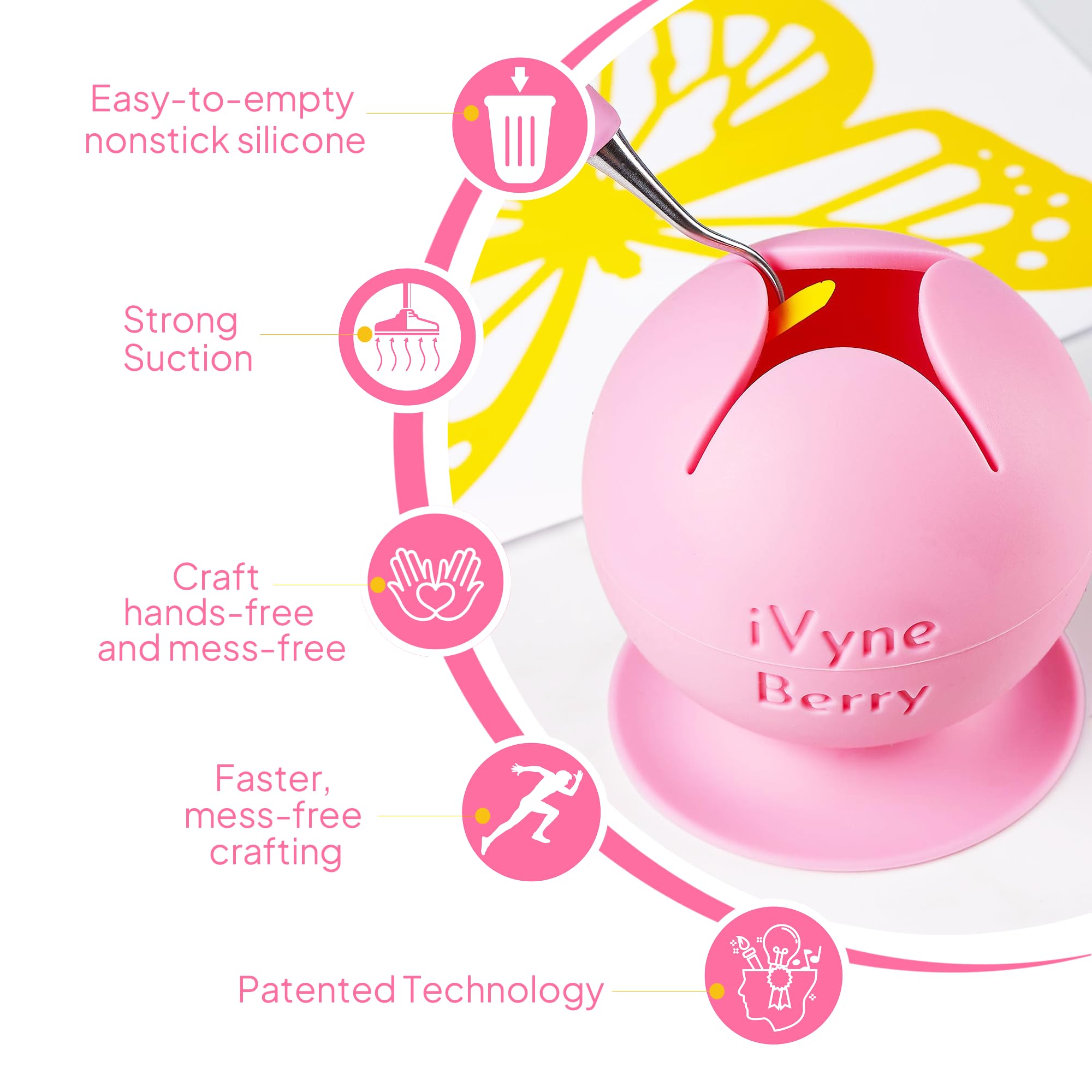 iVyne Berry Suctioned Vinyl Weeding Scrap Collector & Holder for Weeding Tools for Vinyl - Pink