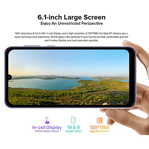 Ulefone Unlocked Smartphones, Note 6T Latest Android 12 3GB+64GB Cell Phone, 6.1" HD+ Screen, 3300mAh Battery, 13MP+5MP Dual Camera, Global Unlocked Dual SIM 4G Android Phone, GPS,FM,Face ID