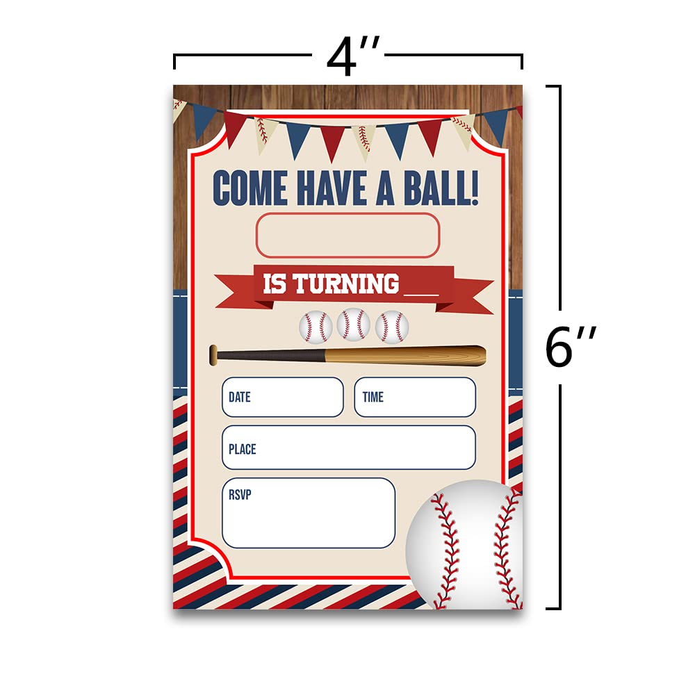 FujLoy Baseball Birthday Party Invitations, Come Have A Ball Invitations, Baseball Party Invitations cards.(050)