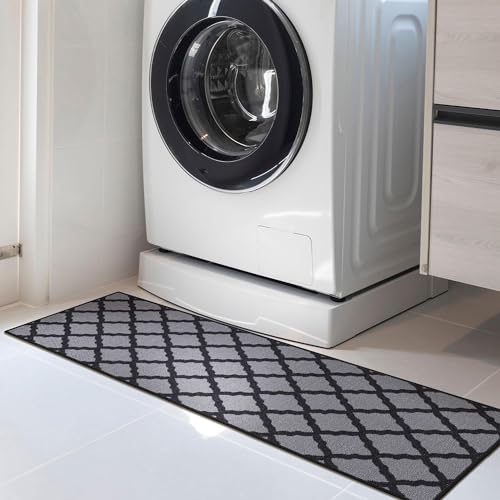 Machine Washable Moroccan Trellis Design Non-Slip Rubberback 2x5 Traditional Indoor Runner Rug for Hallway, Kitchen, Bedroom, Entryway, 20" x 59", Dark Gray