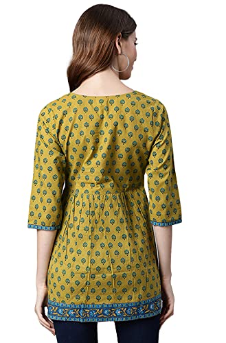 Janasya Indian Women's Green Cotton Tunic(JNE3688-TU-S)