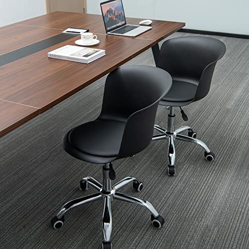 Giantex Home Office Desk Chair Set of 2, Armless Plastic Swivel Rolling Task Chair w/Soft PU Leather Cushion & Universal Casters, Modern Computer Chair for Dorm Bedroom Living Room, Black