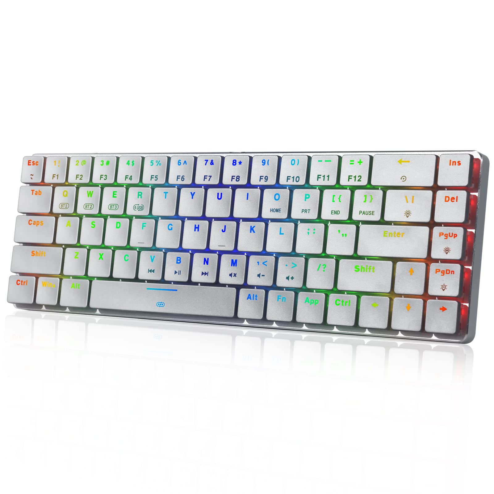 chuangquan CQ009 Mechanical Wireless/Wired Gaming Keyboard Bluetooth 5.0 RGB Backlit Red Switch Compact 69 Keys Compatible with PC,Laptop and Smartphone (Silver)