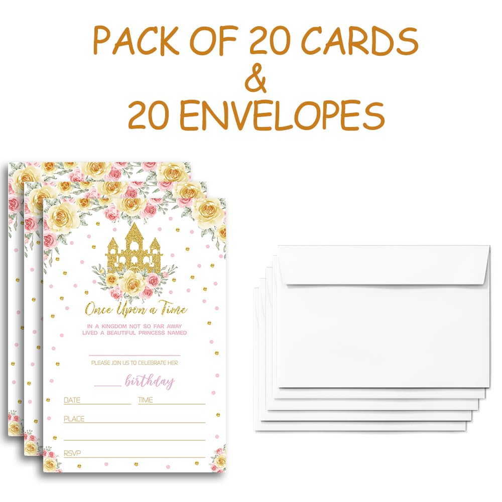 FujLoy Princess Birthday Invitation, Princess Birthday Party Invitations, Princess Party, Princess Castle Themed.(062)