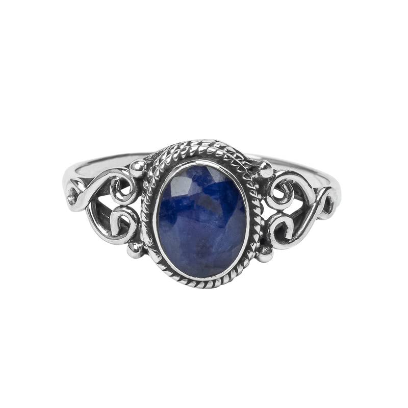 Blue Sapphire Stone Ring 925 Sterling Silver Statement Ring For Women Handmade Rings Gemstone Christmas Promise Ring Size US 10 Gift For Her