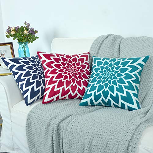 TEAGAN Throw Pillow Covers, 2PCS Cushion Covers with Flower Print, Throw Pillow Covers for Home Decorative Bedroom Living Room, Home Garden Couch Bed Sofa Chair, 20X20 Inch, Deep Red