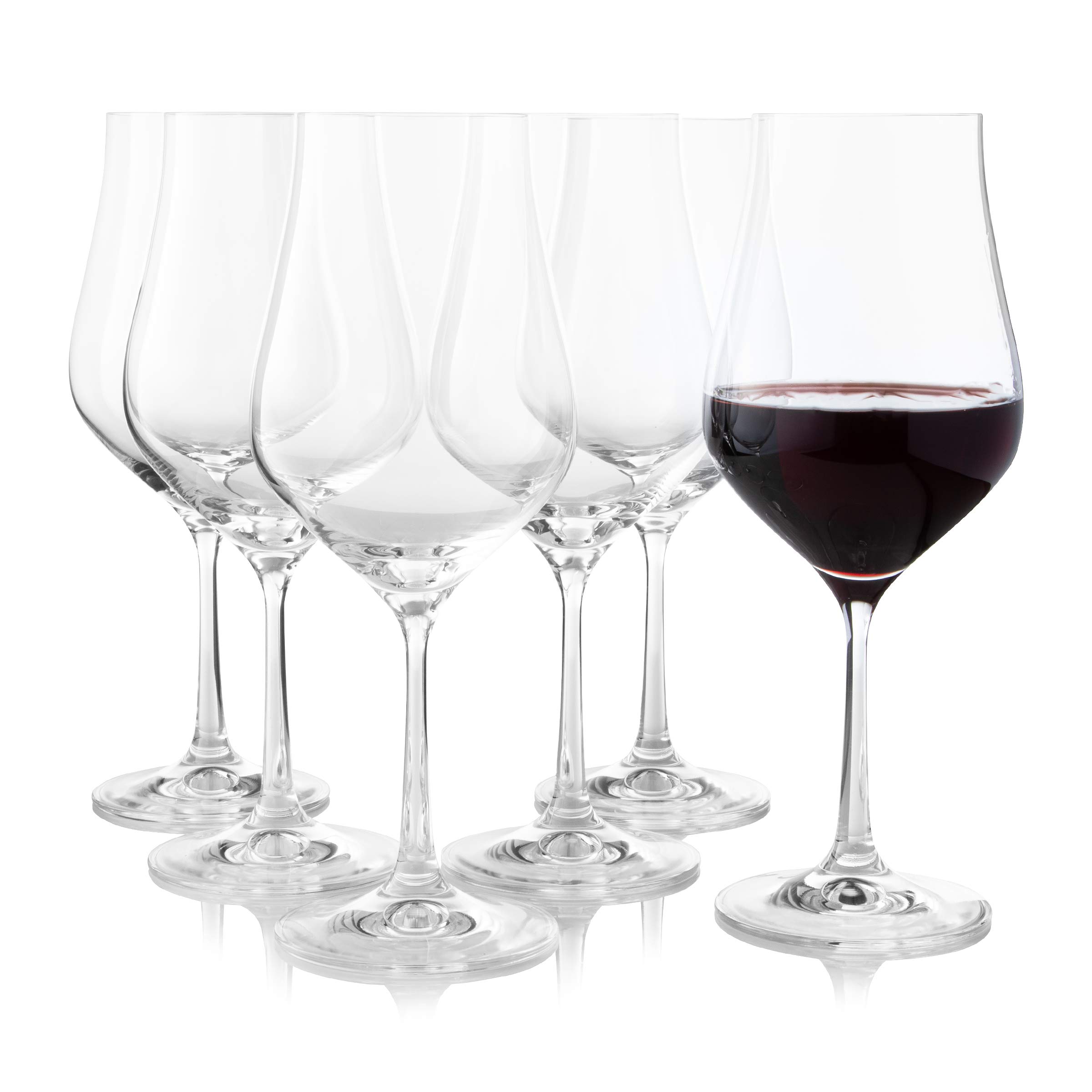 Crystalex Wine Glasses Set Of 6, Stemmed Crystal Port Red & White Wine Glass Set, 100% Lead-Free Glass (450 ML)