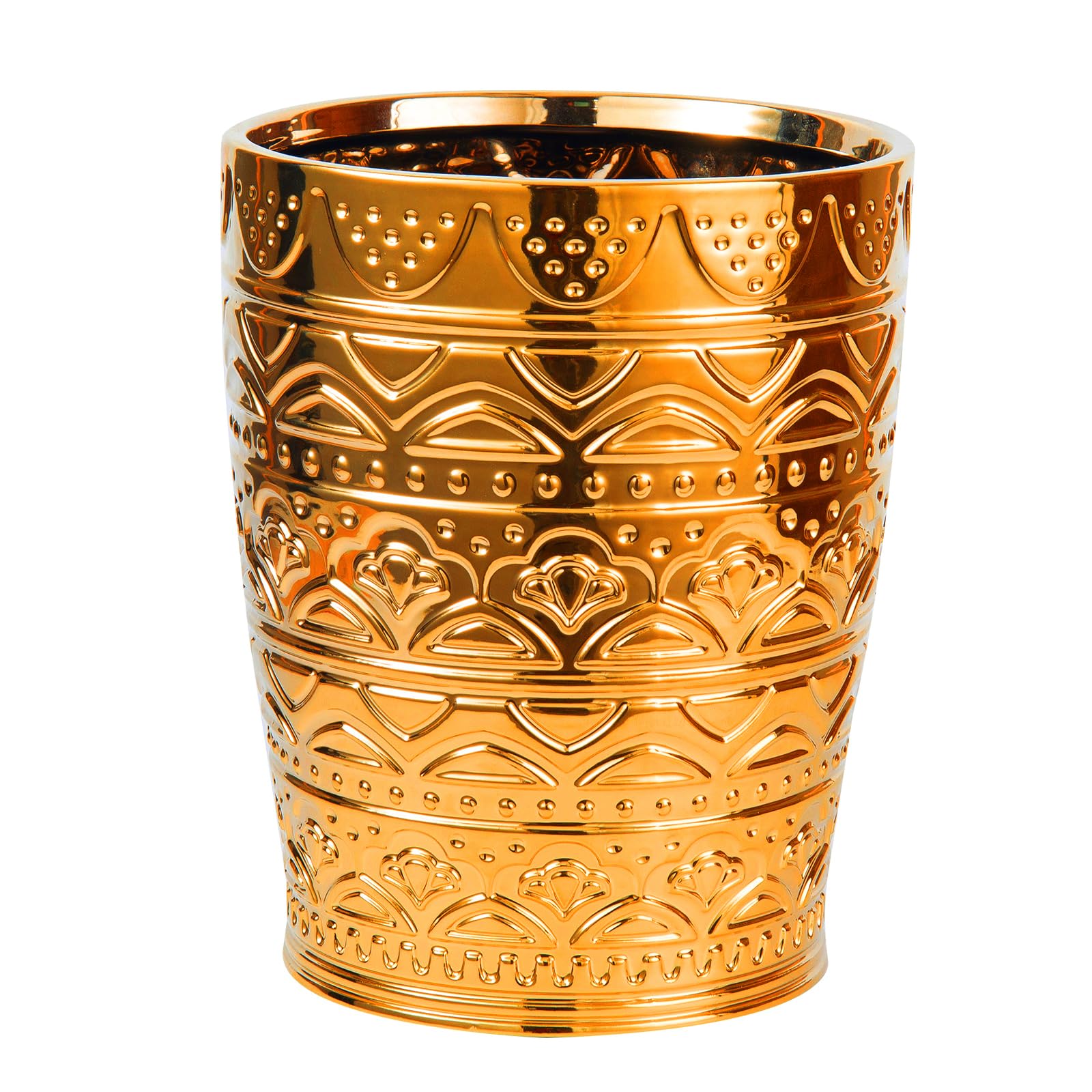 Gold Garbage Can Kitchen Trash Cans Wastebasket, Decorative Garbage Container Bin for Bathroom, Bedroom, Kitchen, Home Office, and Holds Waste(Round,Ceramic,Open Top
