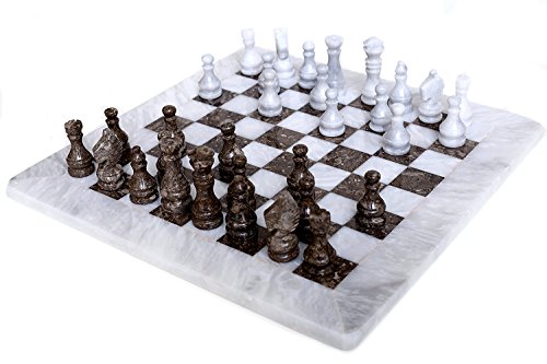 RADICALn 15 Inches Large Handmade White and Grey Oceanic Weighted Marble Full Chess Game Set for Adults Staunton and Ambassador Gift Style Tournament Chess Sets