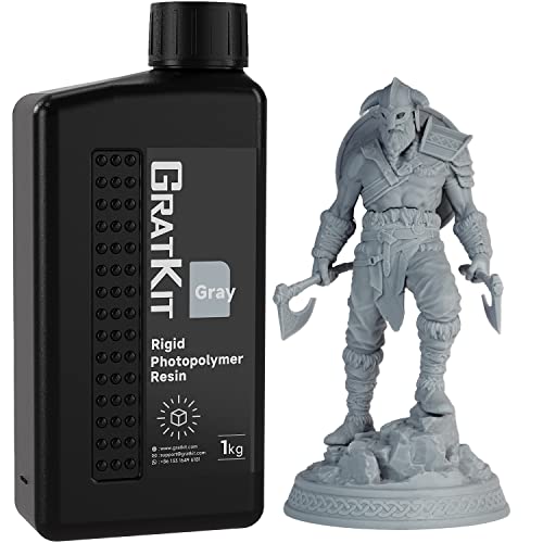 GratKit 8K Rigid Resin, 3D Printer 405nm UV-Curing Photopolymer Resin, High Precision Low Odor 3D Printing Resin - 1000g，Gray