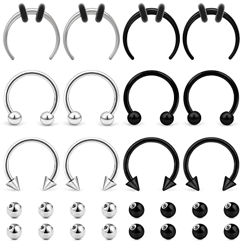 Dyknasz 12Pcs Septum Rings 16g Septum Jewelry Surgical Steel Septum Ring Septum Piercing Horseshoe Barbell Lip Rings Hoops for Women Men 16Pcs Extra Replacement Balls