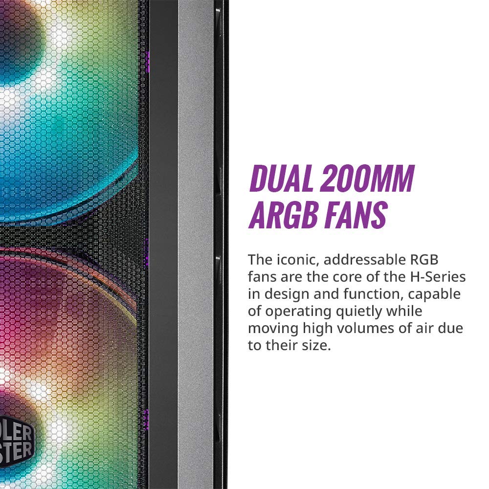 Cooler Master MasterCase H500P Mesh Gun ARGB Airflow ATX Mid-Tower with Dual 200mm Customizable ARGB Lighting Fans, Mesh Front Panel, and Tempered Glass Side Panel (MCM-H500P-MGNN-S11)