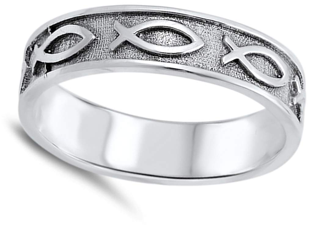 Christian Fish Ichthus Eternity Love Ring .925 Sterling Silver Band Size 10