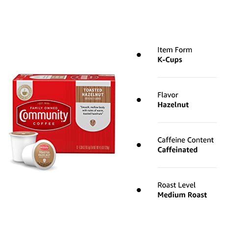 Community Coffee Toasted Hazelnut Flavored 12 Count Coffee Pods, Medium Roast, Compatible with Keurig 2.0 K-cup Brewers, 12 Count (Pack of 1)