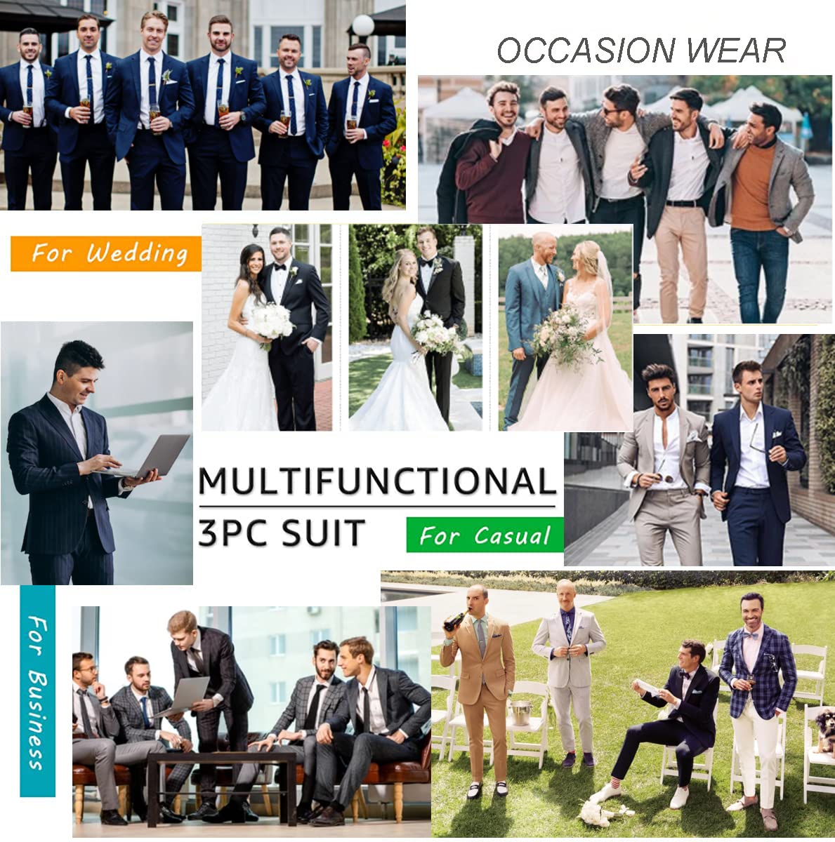 COOFANDY Mens 3 Piece Suits One Button Blazer Jacket Slim Fit Vest Suit Pant with Tie Deep Green