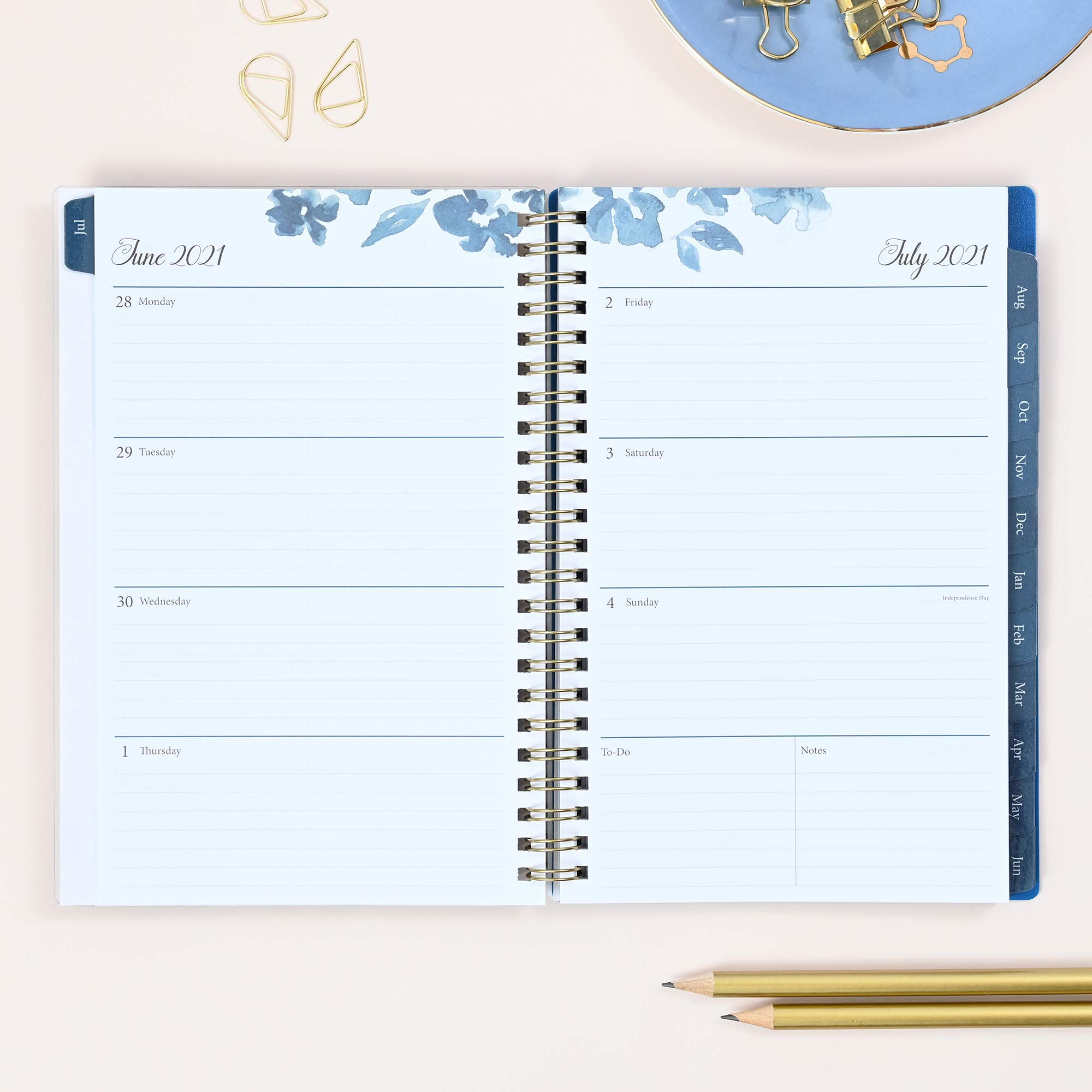 Blue Sky 2021-2022 Academic Year Weekly & Monthly Planner, 5" x 8", Frosted Flexible Cover, Wirebound, Bakah Blue (131969)