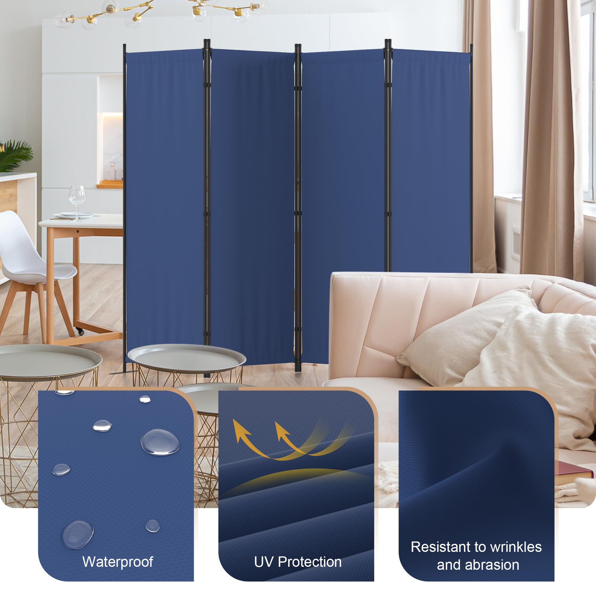 GOJOOASIS Room Dividers Folding Privacy Screens Wall Divider Screen Panels Room Screen Divider Indoor Portable Partition (Black, 4-Panel)