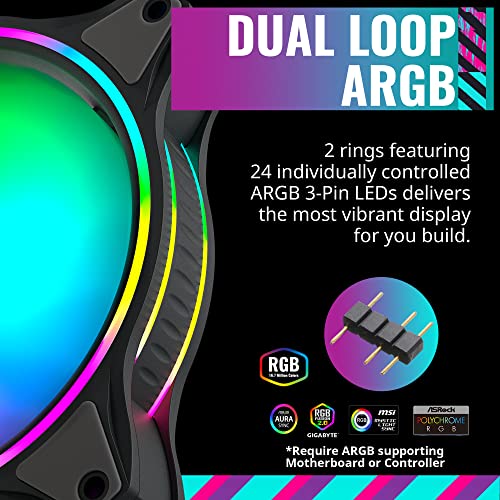 Cooler Master MasterFan MF120 Halo 3n1Fans, Duo-Ring ARGB Customizable Lighting, 120mm PWM Static Pressure, ARGB Header Extender For PC Case, Liquid and Air Cooler (MFL-B2DN-18NPA-R1),Black