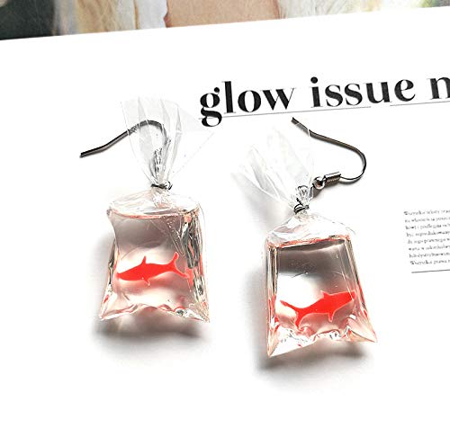 Christmas Funny Fish in Bag Earrings, Unique Acrylic Resin Dangle Earrings Gift for Girls Women