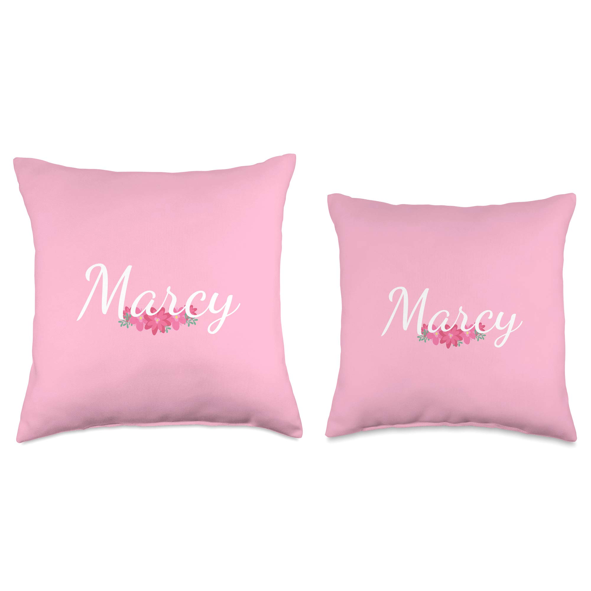 Custom Marcy Gifts & Designs for Girls Custom Marcy Gift Personalized Name Flowers Floral Pink Throw Pillow, 16x16, Multicolor