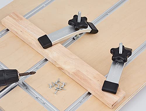 FOCANDPRO T Track Hold Down Clamps- Double-Cut Profile Aluminum T-Track Clamps 6-3/8" L X 1-1/4"W -Woodworking and Clamps-Fine Sandblast Anodized -Silver Color -2 Pack