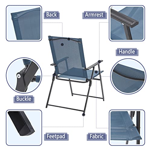 VICLLAX 2 Pieces Patio Folding Chairs, Outdoor Portable Dining Chairs for Lawn Garden and Porch, Dark Blue(Edge-Binding)