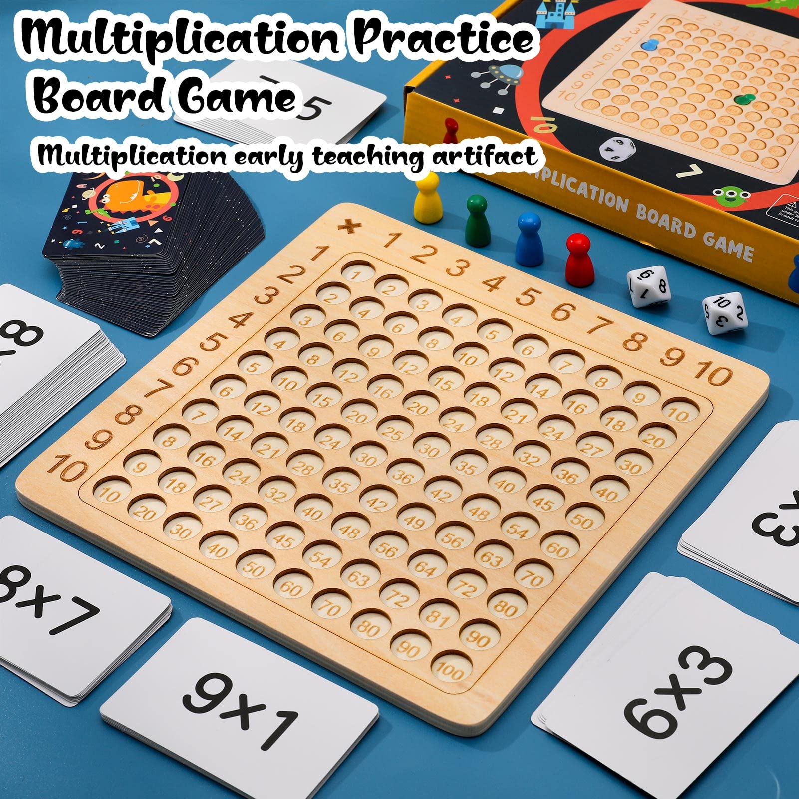 DragonflyDreams Wooden Multiplication Table Board Game Montessori Maths Board, Children Counting Toy Educational Wooden Math Table Board Game for Toddlers Kids Over 3 Years Old