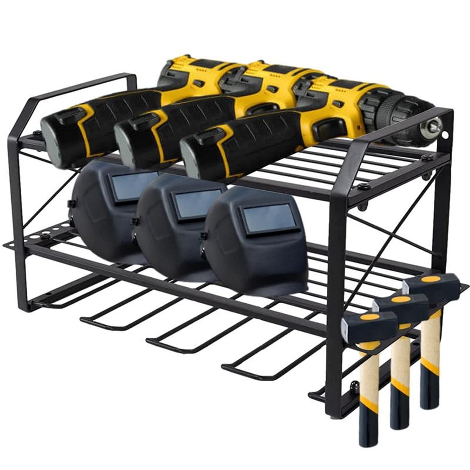 full of happiness 3 Layers Hand Power Tool Organizer Rack Wall Mounted Hardware Tool Shelf Electric Drill Holders Heavy Duty for Workshop Garage