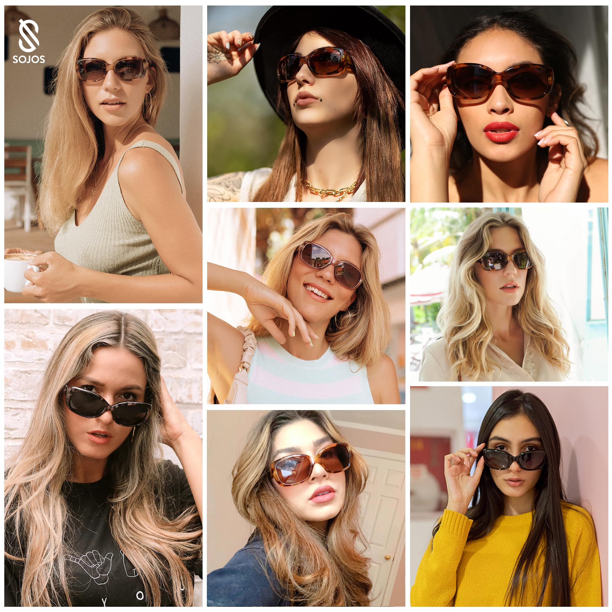 SOJOS Vintage Square Sunglasses for Women Polarized UV Protection Havana Frame SJ2111 with Black Tortoise Frame/Grey Lens