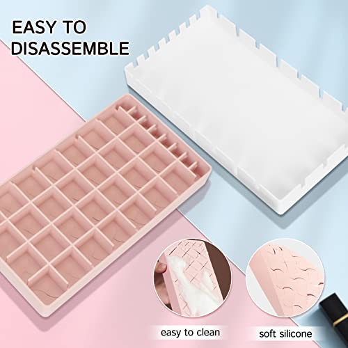 Unaikoo Silicone Lipstick Holder Organizer Brush Holder, Multi-function 28+8 Slots Lipstick Case Organizer for Eyebrow Pencil, Nail Polish, Makeup Brushes, Lipstick, Stationery Pink