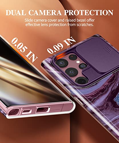 GVIEWIN Designed for Samsung Galaxy S22 Ultra Case with Slide Camera Cover, [Military Grade Drop Protection] Marble Slim Fit Shockproof Protective Phone Case for S22 Ultra 5G 6.8" 2022(Quicksand)