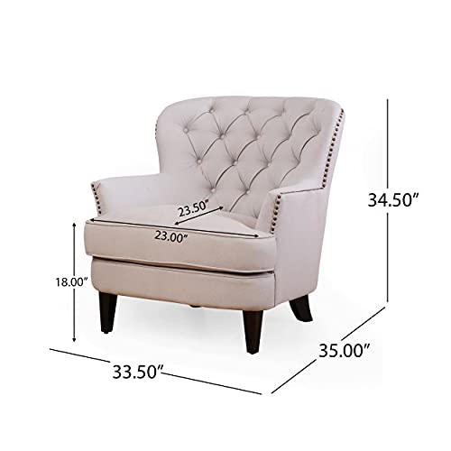 Christopher Knight Home Tafton Tufted Fabric Club Chair, Natural 35D x 33.5W x 34.5H in