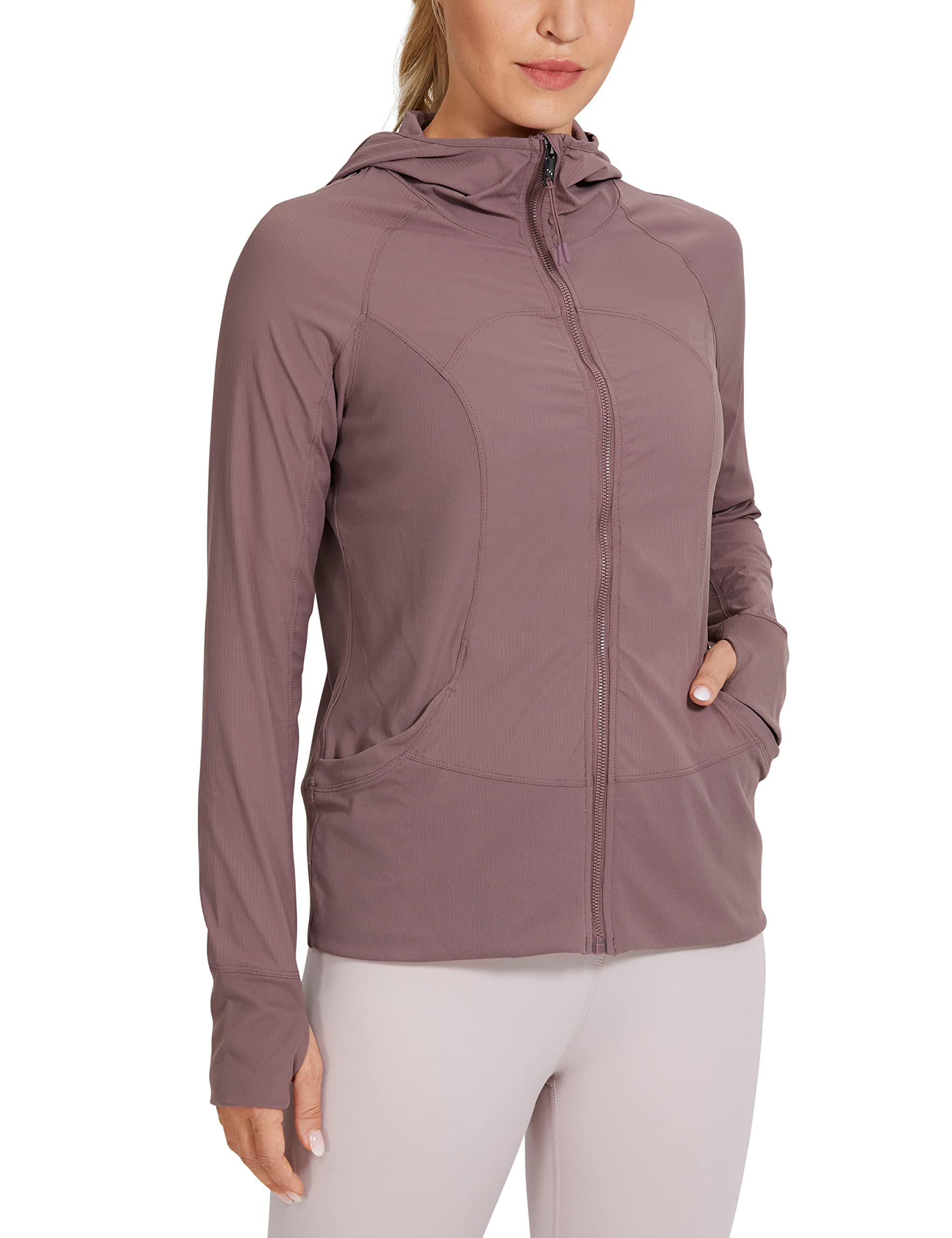 CRZ YOGA Women's Lightweight Breathable Athletic Jackets Full Zip Sweatshirt Running Hoodies with Pockets Mauve Medium