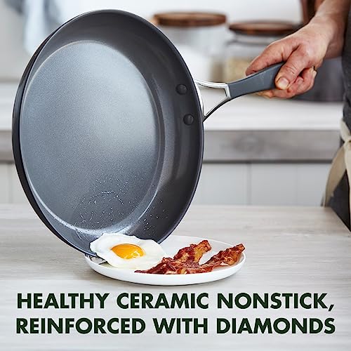 GreenPan York Hard Anodized Healthy Ceramic Nonstick 8" and 10" Frying Pan Skillet Set, Durable Forged Base, Scratch Resistant, Ergonomically Designed Silicone-Wrapped Handles, PFAS-Free, Gray