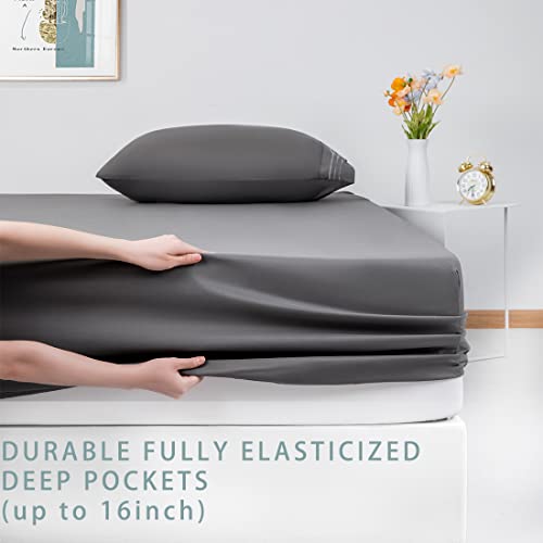 LBRO2M Bed Sheet Set Queen Size 16 Inches Deep Pocket 1800 Thread Count 100% Microfiber Sheet,Bedding Super Soft Comfortable, Cool Warm,4 Piece(Dark Grey)
