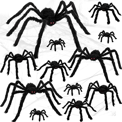 Colovis Halloween Spider Decorations, 12PCS Giant Spider Outdoor Halloween Decorations, Realistic Large Scary Spider Props for Indoor, Home, Yard, Party Creepy Halloween Decor