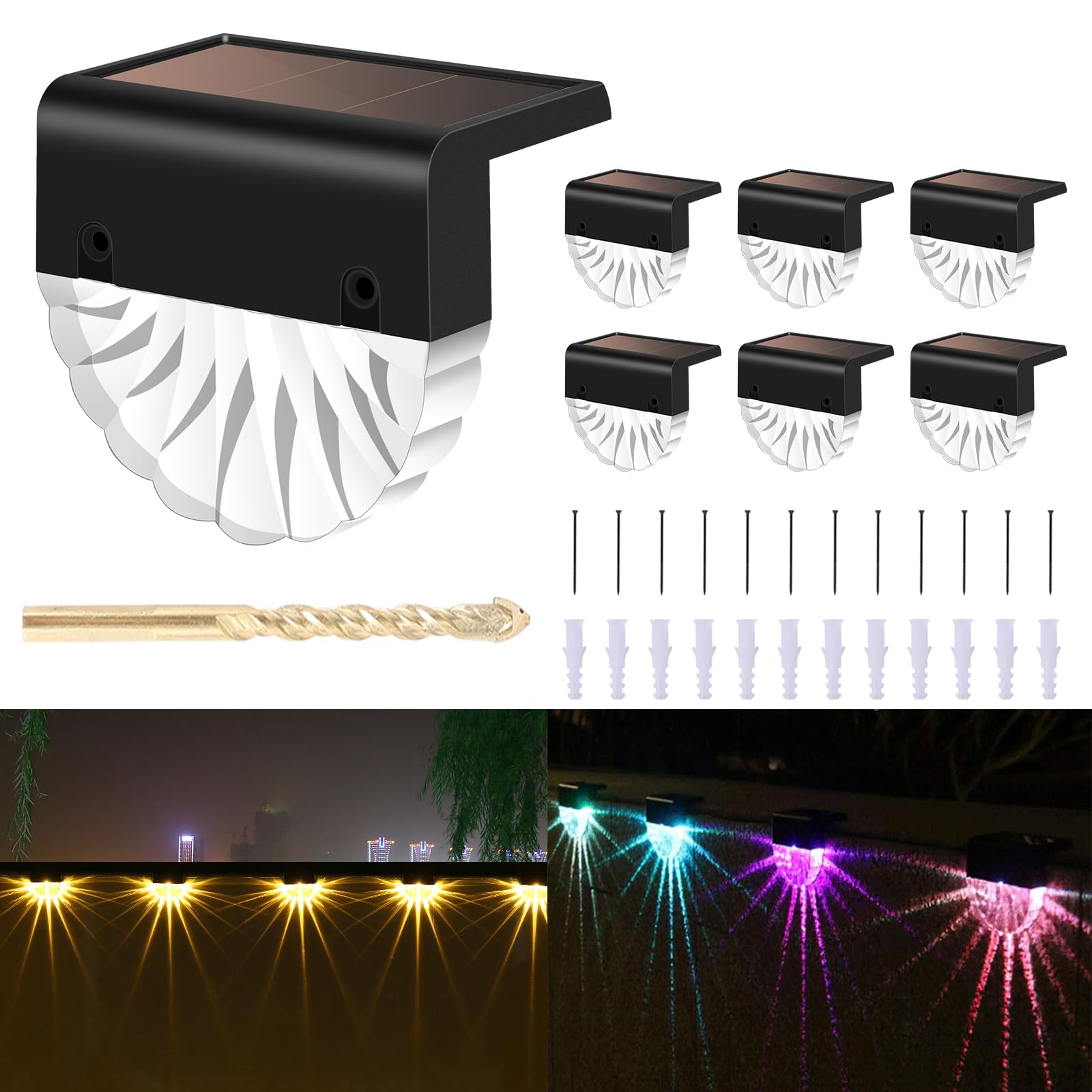 Solar Deck Lights,Fence Lights Outdoor Waterproof,Outside Step Lights Solar Outdoor Stair Lights for Garden,Patio,Stair,Driveway,Yard,Path,Terraces Railing Lights(Warm White/Color Changing) 6 Pack