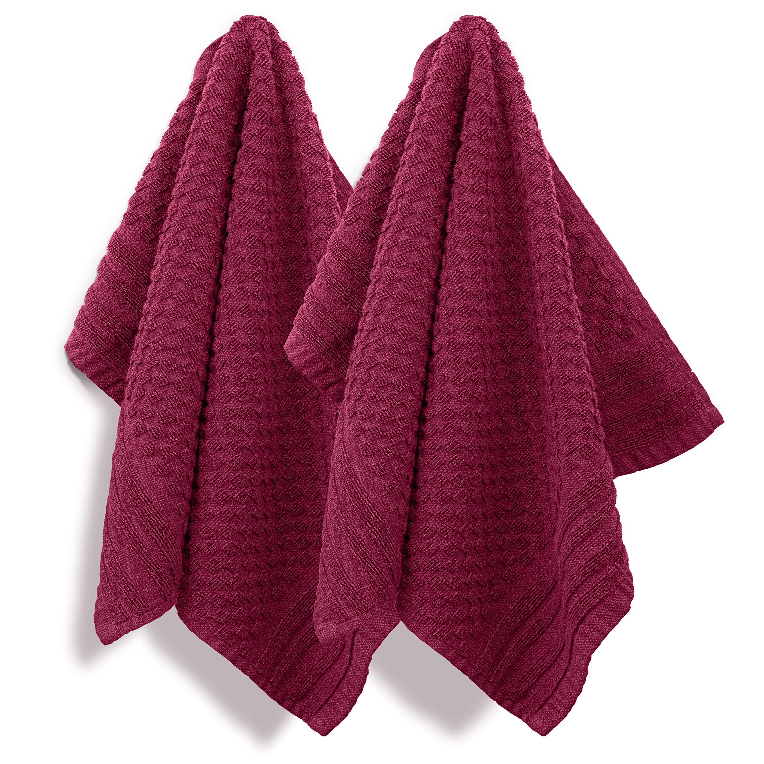Cosy House Collection 2-Pack Pattern Decorative Kitchen Towel Set - 100% Cotton Dish Cloths for Washing & Drying - 15" x 25" Soft & Absorbent Tea Towels - (Checkerboard, Burgundy)