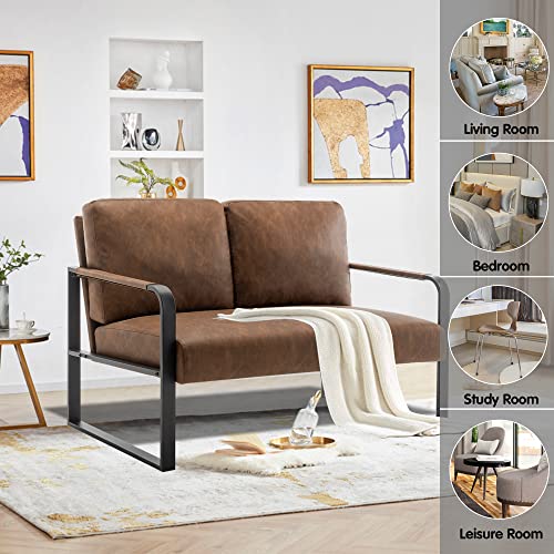 HAOBO HOME Loveseat Couch Bench Settee for Living Room, Upholstered Small Sofa Couch PU Leather Banquette Lounge Bench for Dining Room Bedroom Funiture-Brown